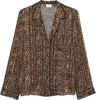 Saint Laurent Pajama-Bluse aus Lurex-Streifen-Seiden-Georgette - - Blouses & Shirts - Damen - Braun - S