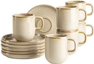 Mäser Serie Cordelia, Espressotassen Set für 6 Personen aus hochwertigem Steinzeug, 12-teiliges Kaffeeservice bestehend aus 6 Espressotassen und 6 Espressou