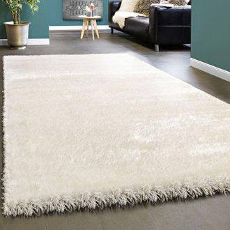 Paco Home Paco Home - légant Tapis Shaggy Poils Hauts Uni Moelleux Brillant En Blanc Crème 120x170 cm