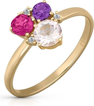 Orolino Ring Gold 585 mit Rosaquartz Amethyst Rhodolith Brillant