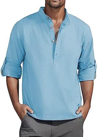 Generic T-shirt pour homme en lin blanc &agrave; manches courtes en coton bleu haut blanc robe courte UK musique tops t-shirts UK t-shirts v&ecirc;tements t-shirts, bleu, 