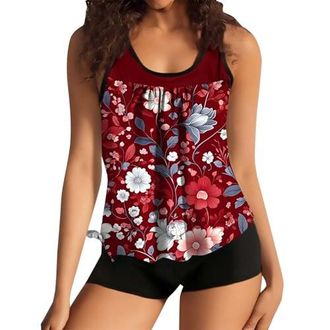 Generic Ensemble tankini imprim&eacute; conservateur pour femme - Maillot de bain fendu &agrave; motif floral avec coussinets de soutien-gorge int&eacute;gr&eacute;s et short boyshort, m