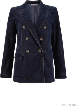 D.exterior Femme, Vestes, Bleu, Taille: 44 FR Veste Crois&eacute;e en Velours