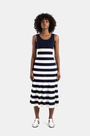 Junya Watanabe Womens Midi Striped Knit Dress Navy Blue