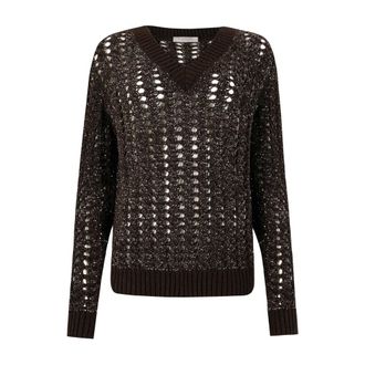 D.exterior Femme, Pulls, Brun, Taille: 44 FR Maglia a trecce in cristalli scollo a V