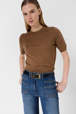 Gerard Darel Col rond sans manche en laine fine - ELSA - Camel