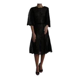 Dolce & Gabbana Schwarzes Blumenspitze Sheer A-line Midi Kleid - - Dresses - Damen - Schwarzk - 2XL