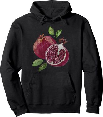 Trendy Apparel Pomegranate Watercolor Painting Split Fruit Pullover Hoodie