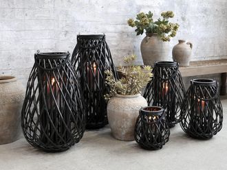 Chic Antique Franz. Geflecht Laterne Windlicht mit Glaszylinder/schwarz (Laterne H25/&Oslash;23 cm)