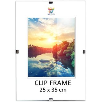 MG Design Cliprahmen 25 x 35 cm - rahmenloser Bilderrahmen mit Acrylglas & HDF R&uuml;ckwand - f&uuml;r Fotos, Poster & Puzzle, vertikal & horizontal
