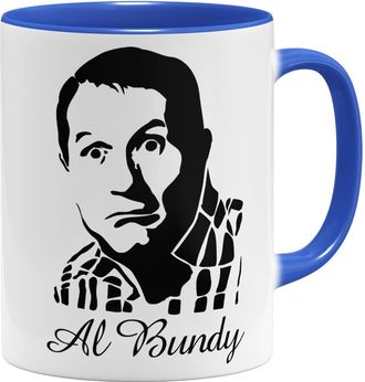 OM3 kultige Schuhverkäufer Kaffee-Tasse mit Gesichtsausdruck - Kultmotiv - Keramik Becher - 11oz 325ml - Beidseitig Bedruckt - Blau