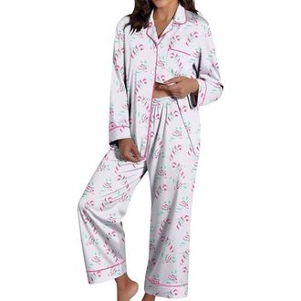 Generic Pyjama de Noël amusant pour femme - Imprimé fantaisie - Chemise boutonnée confortable avec bas à jambe large - Tenue dintérieur pour petite amie, rose