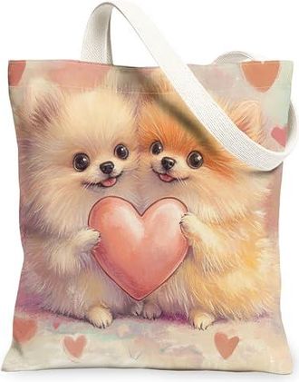 Generic Sac fourre-tout r&eacute;utilisable en toile pour le shopping 33 x 38 cm, motif coeur mignon pour la Saint-Valentin, sac d&eacute;picerie r&eacute;utilisable pour femme, m