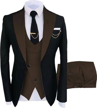 Generic Costume 3 pi&egrave;ces pour homme smoking slim fit pour mariage, bal, f&ecirc;te, bal de fin dann&eacute;e, blazer, gilet et pantalon, marron, 3XL