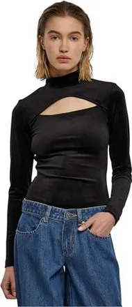 Urban Classics Ladies Velvet Cut-Out Turtleneck Body T-Shirt, Black, S Femme