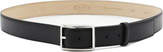 Tod's Tods G&uuml;rtel - Black Leather Belt With Silver-Tone Buckle - Gr. 110 - in Schwarz - f&uuml;r Damen