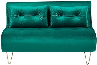 Beliani Schlafsofa 2-Sitzer Grau Samtstoff Zierkissen Metallbeine in Gold verstellbare R&uuml;ckenlehne Minimalistisch Glamour&ouml;s Wohnzimmer