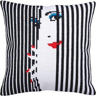 Collection D'Art Collection dArt 5358 Ich beobachte dich Kreuzstichkissen, Baumwolle, Mehrfarbig, 40x40cm