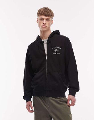 Carhartt Work in Progress Kapuzenjacke in Schwarz mit Rei&szlig;verschluss und Monogramm-Logoprint am R&uuml;cken