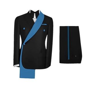 Generic Ensemble de smoking classique en laine pour homme avec blazer et pantalon, bleu, XL