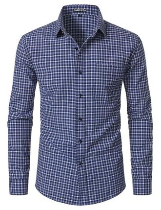PARKLEES Chemise &agrave; carreaux l&eacute;g&egrave;re pour homme - Coupe ajust&eacute;e - Manches longues - Boutons - Motif &agrave; carreaux - Avec poche, bleu/carreaux, XL