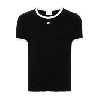 Courr&egrave;ges Homme, Tops, Noir, Taille: XL T-shirt en Jersey de Coton Noir