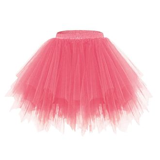 Minetom Damen Karneval Kost&uuml;m T&uuml;llrock 50Er T&uuml;t&uuml; Rock Kurz Ballett Unterrock Crinoline Petticoat Tutu Cosplay Prom Rockabilly Minirock A Rosa Einheitsgr&ouml;&szlig;e