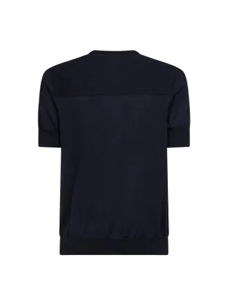 Jil Sander Mens Blue Wool Knit Short-Sleeved Sweater