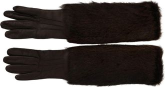 Dolce & Gabbana Womens Brown Elbow Length Mittens Leather Fur Gloves