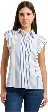 Manila Grace Femme, Blouses et Chemises, Blanc, Taille: 38 FR Chemise Sans Manches &agrave; Rayures