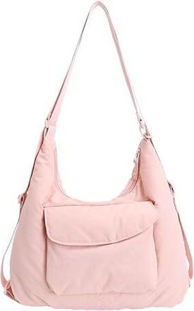 Generic Sac fourre-tout en nylon de couleur unie de grande capacit&eacute; pour femme, pour le travail, le shopping, les voyages au quotidien, rose, 400.00x250.00x15