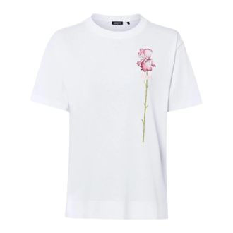 Joop T-Shirt mit Blumenakzent und Logo-Stickerei - - Tops - Damen - Wei&szlig; - XL