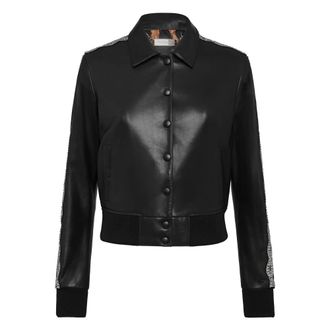 Philipp Plein Femme, Vestes, Noir, Taille: 36 FR Leather Bomber Crystal Cable
