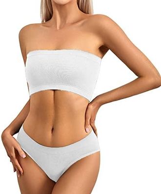 Generic Bikini sexy pour femme Haut sans bretelles avec soutien-gorge rembourr&eacute; Lingerie Gilet et Pack Hip Big Square Panty Set Caract&eacute;ristiques : sous-v&ecirc;teme