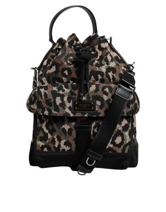 Dolce & Gabbana Mens Multicolor Leopard Cotton Shoulder Bucket Bag