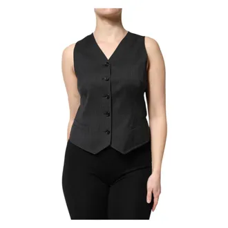 Dolce & Gabbana Femme, Vestes, Noir, Taille: 38 FR Haut de Gilet Rayé Boutonné Sans Manches