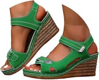 Generic Sandales compens&eacute;es orthop&eacute;diques pour femme 2025 - Sandales d&eacute;t&eacute; habill&eacute;es en li&egrave;ge - Bout ouvert - Sangle de cheville - Style boh&egrave;me - Confortables 