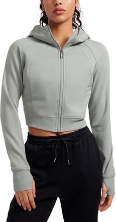 CRZ YOGA Womens Cropped Hoodie Full Zip Hoodie Jacket Sweatshirts athl&eacute;tiques &agrave; Manches Longues avec Trous pour Le Pouce Sterling 42