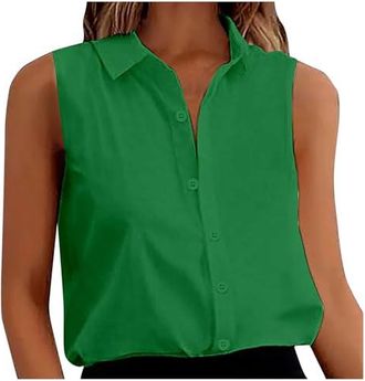 Generic Chemise d&eacute;t&eacute; &agrave; manches courtes en lin et coton &agrave; col boutonn&eacute; tendance 2025 de couleur unie pour femme - Chemisier d&eacute;contract&eacute; en gaze - D&eacute;bardeur de 