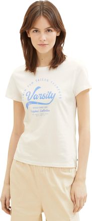 Tom Tailor Tom Tailor Denim Damen Basic T-Shirt mit Schriftzug, 10348 - Gardenia White, L