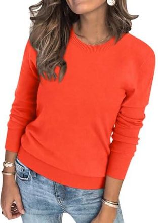 Minetom Pull Femme Hiver Chic Pullover Col Rond Chaud Sweater Vintage Pulls Tricot &Agrave; Manches Longues Tops Casual Chandail Automne A Orange XS