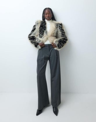 Weekday pantalon large pliss&eacute; gris fonc&eacute; chin&eacute;