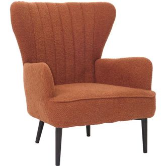 Hhg Lounge-Sessel HHG 067, Cocktail-/Ohrensessel Polsterstuhl Retro Vintage Stoff Boucl&eacute; (600g/m&sup2;) &Ouml;ko-Tex terrakotta