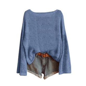 Generic Pull pour femme - Coupe ample - Col rond - &Eacute;l&eacute;gant - Tricot surdimensionn&eacute; - Couleur unie - Manches longues - Confortable - Doux et chaud - Pour lauto