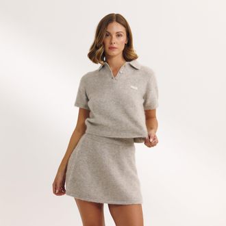 Lounge Gestrickter Poloshirt - Hellbraun - XS