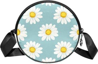 Generic Sac &agrave; bandouli&egrave;re rond pour femme, motif marguerites mignonnes, petit sac &agrave; bandouli&egrave;re avec fermeture &eacute;clair, bretelles r&eacute;glables, sac &agrave; main rond d&eacute;