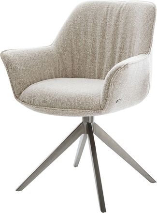 DELIFE Esszimmerstuhl Keila-Flex mit Armlehnen Kreuzgestell breit Graphit Webstoff Soft Beige 360&deg; drehbar Wippfunktion