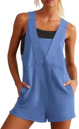 Generic Salopette courte pour femme avec poches - Short pour femme - Coupe ample - Combinaison d&eacute;t&eacute; tout-en-un - Salopette d&eacute;t&eacute; grande taille - Coupe ample, b