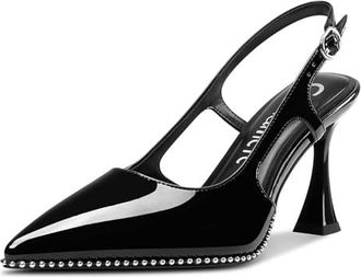 Castamere Femmes Slingback Bloc Chunky Haut High Talon Heel Ferm&eacute; Pointu Bout Escarpins Dress Mariage Party Chaussures 9 CM Heels Noir 41 EU