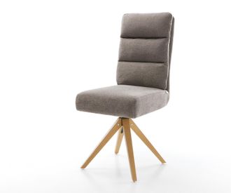 DELIFE Drehstuhl Pela-Flex Strukturstoff Soft Taupe Holzgestell kantig Natur 360&deg; drehbar Taschenfederkern, Esszimmerst&uuml;hle